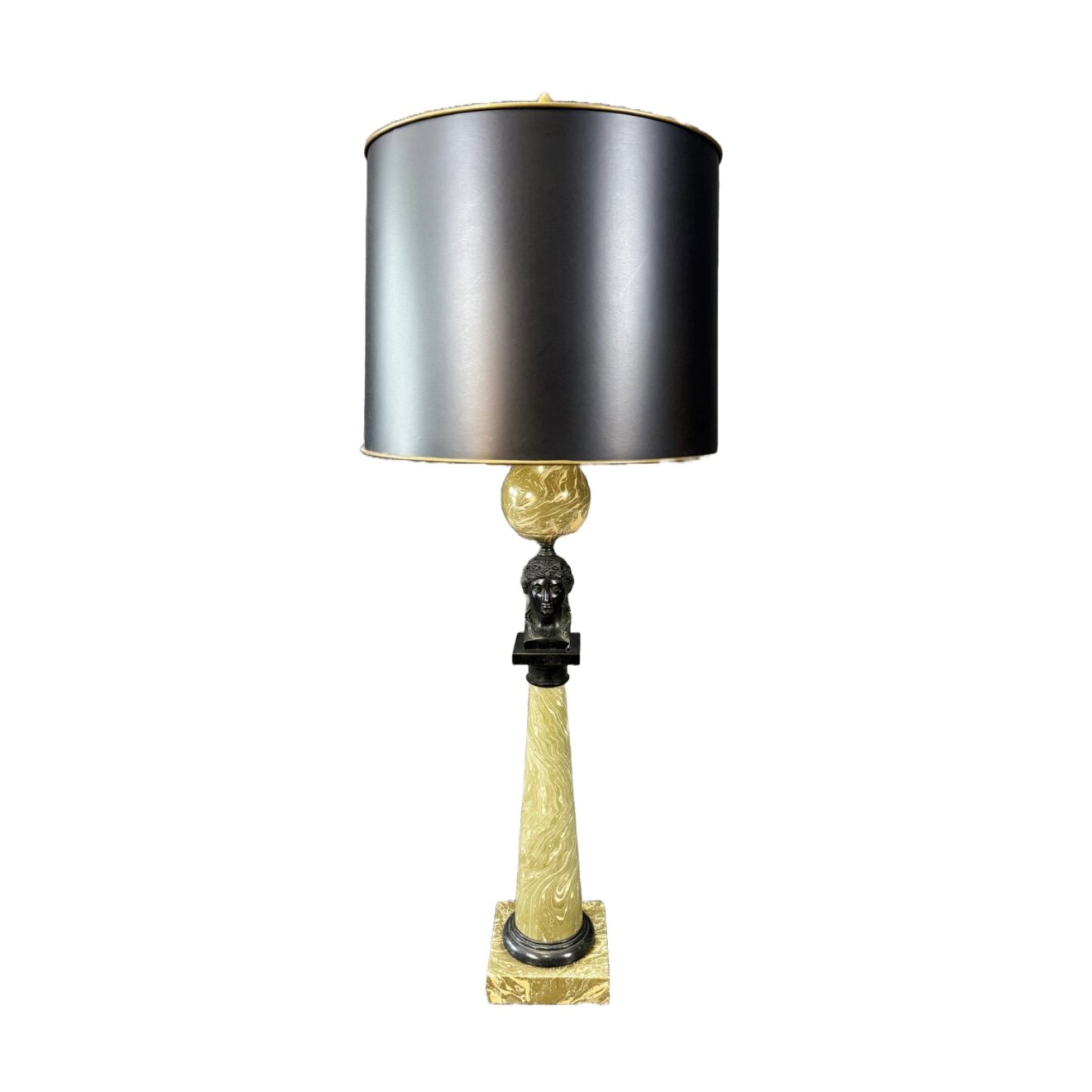 Vintage Faux Green Marble Table Lamp & Shade - Raleigh Furniture Gallery