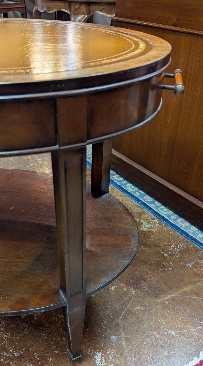 Mahogany Leather Top Rolling Occasional Table - Raleigh Furniture Gallery